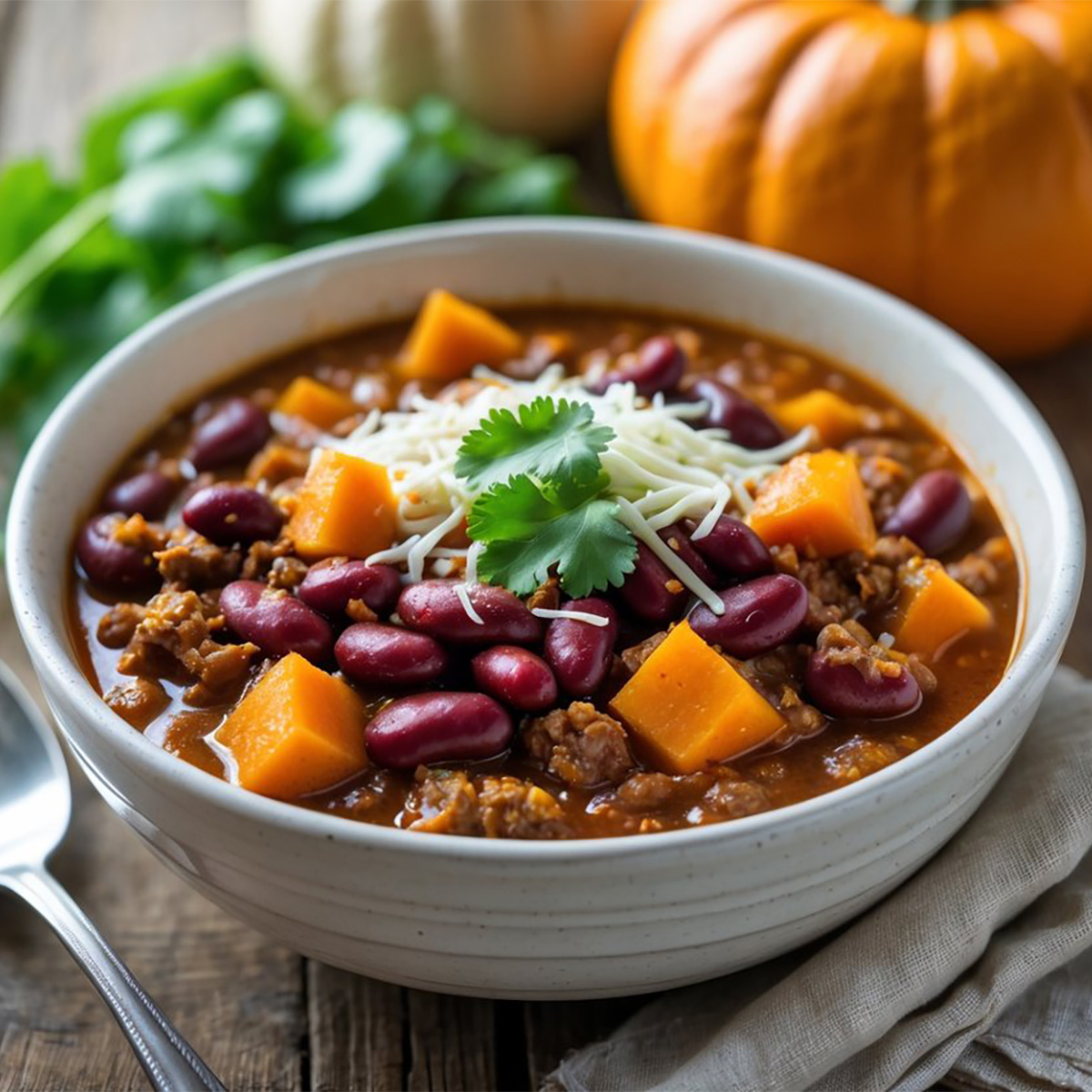 Pumpkin Chili with Beans and Beef - Tastylicious