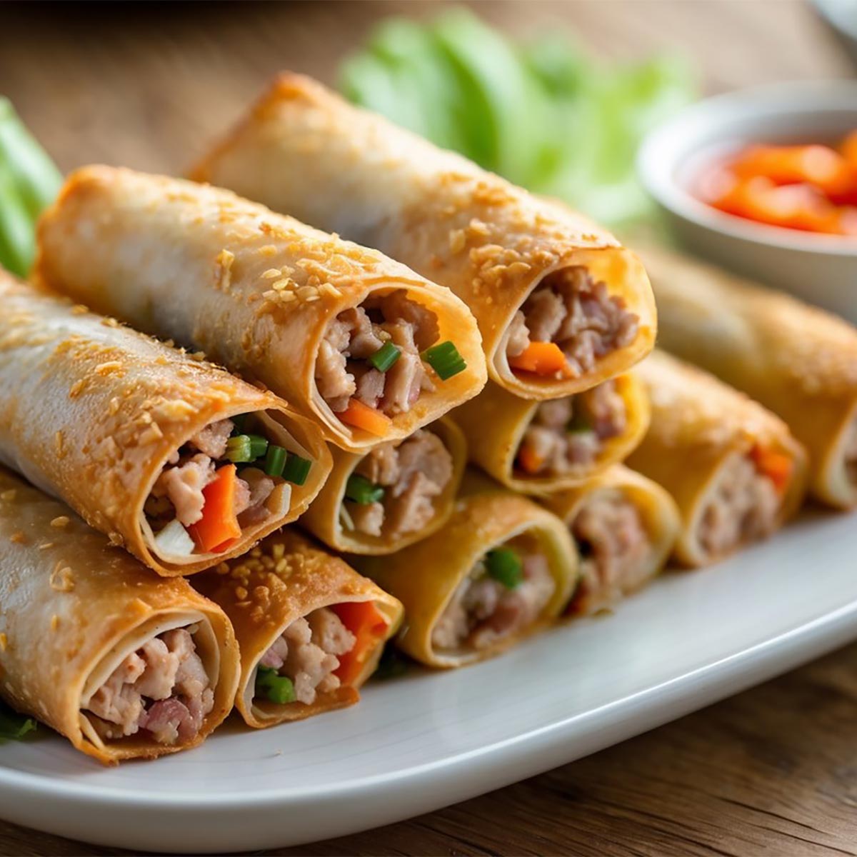 Pork and Vegetable Fried Spring Rolls - Tastylicious
