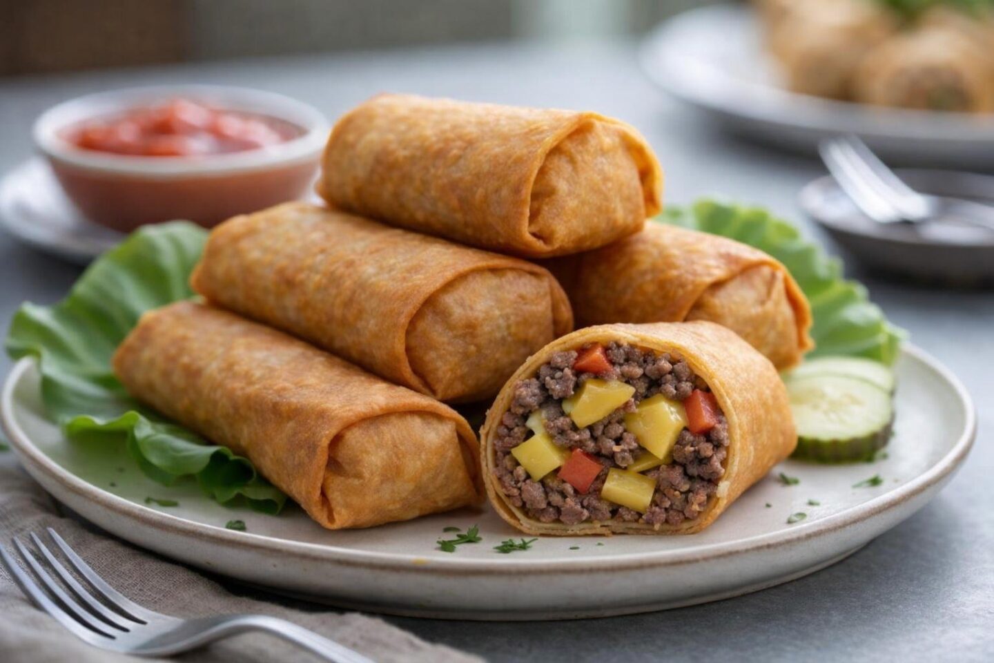 Cheeseburger Spring Rolls Recipe - Tastylicious